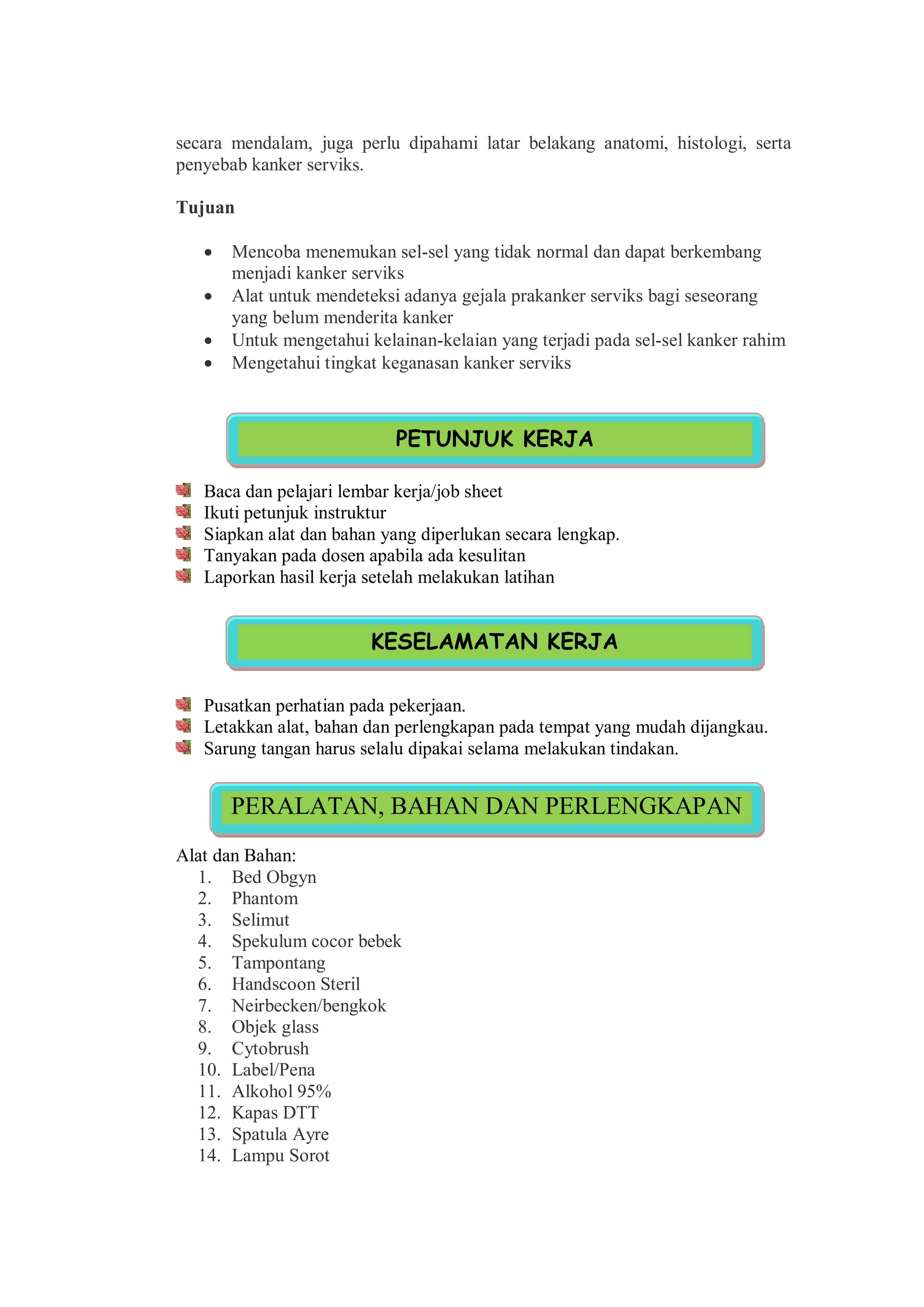 Job sheet PAP Smear dan IVA Test | PDF