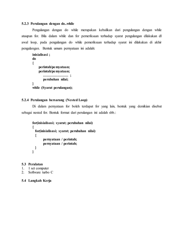 Jobsheet 4 LOOPING( PENGULANGAN) | PDF