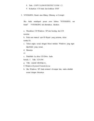 RECOVERY DAN REPAIR WINDOWS 8 / 7 / XP | DOCX