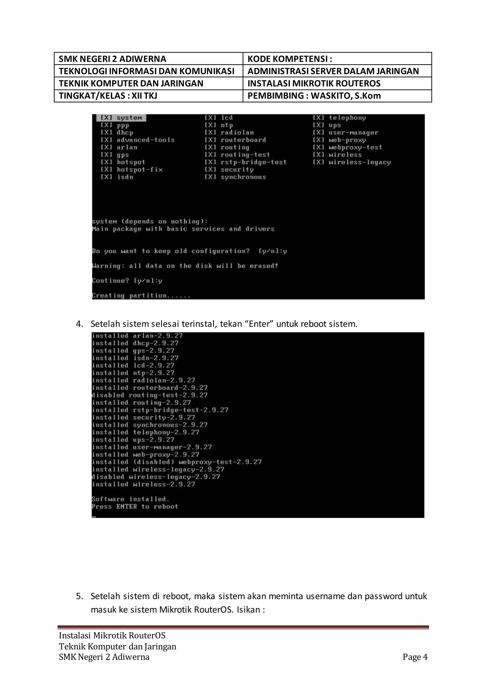 Jobsheet instalasi mikrotik | DOCX