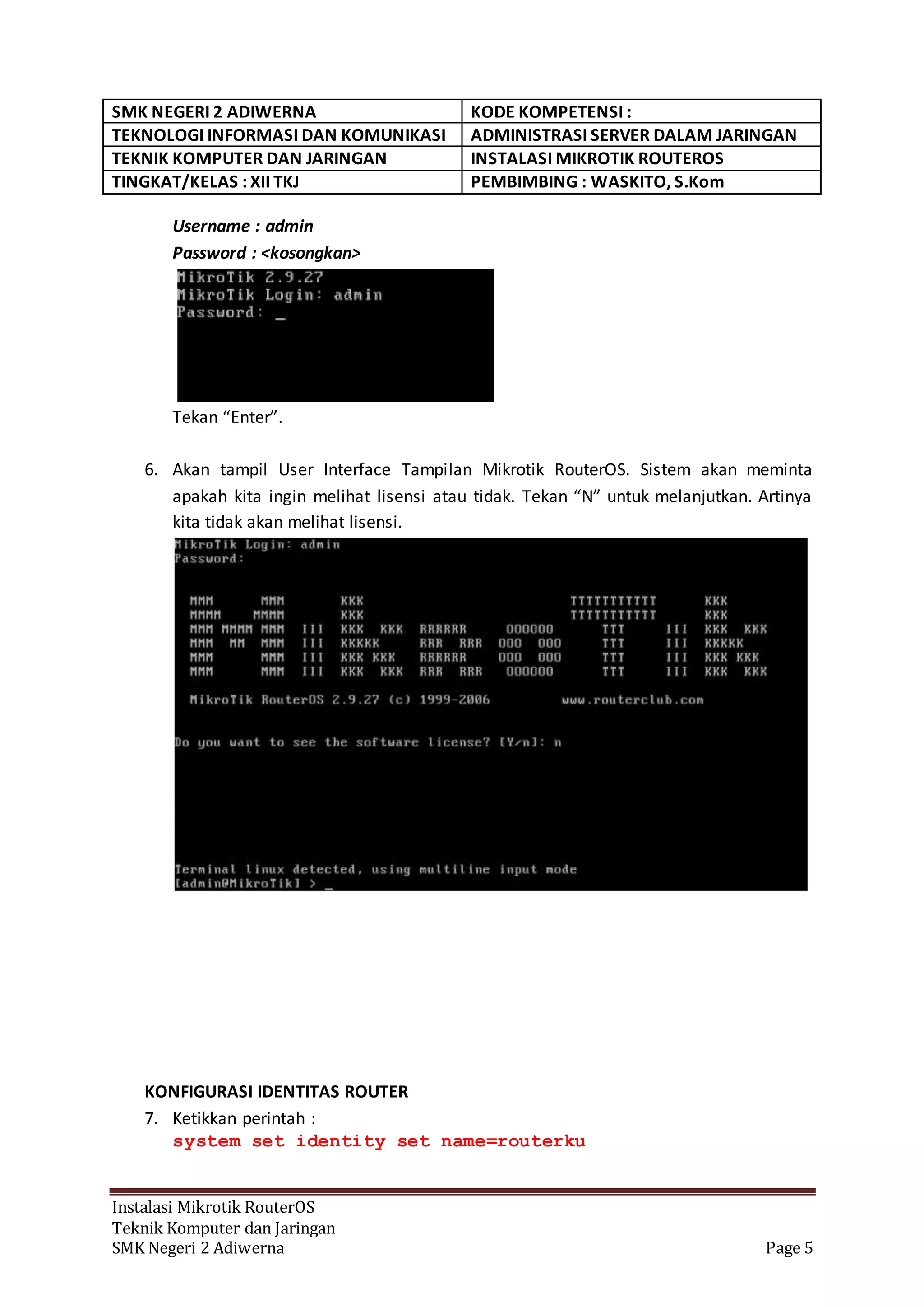 Jobsheet instalasi mikrotik | DOCX