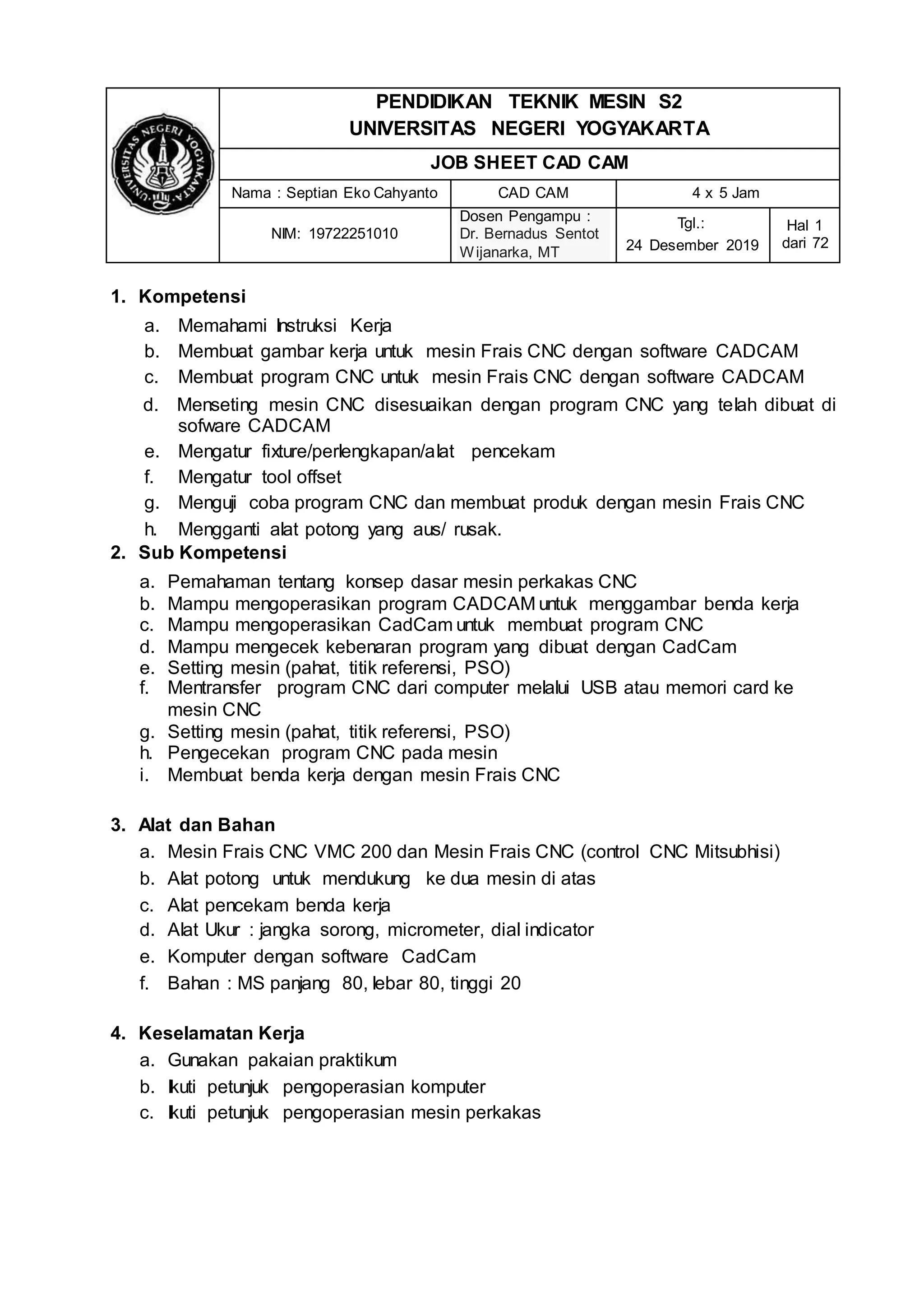 Jobsheet milling septian | DOC