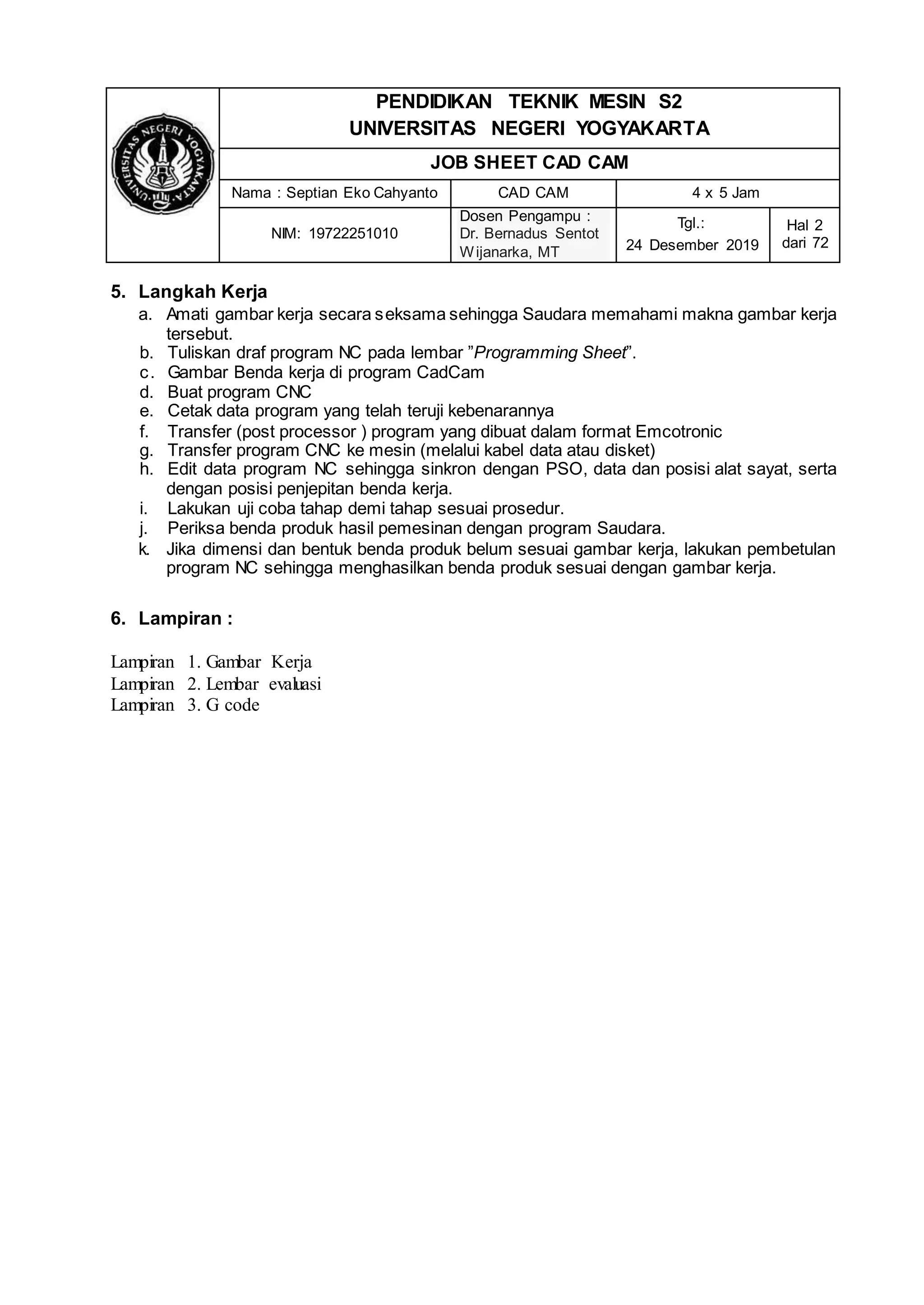 Jobsheet milling septian | DOC