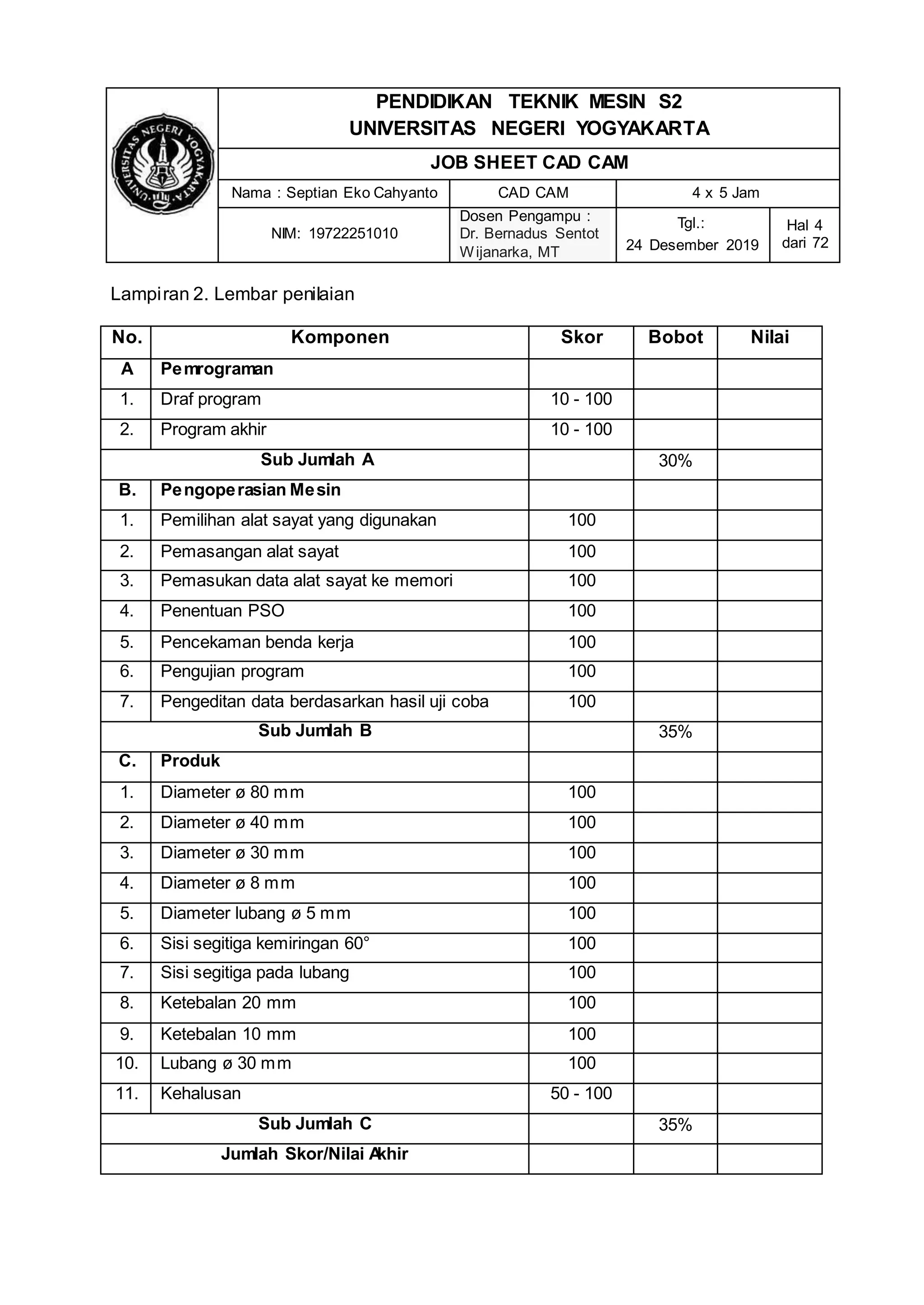 Jobsheet milling septian | DOC