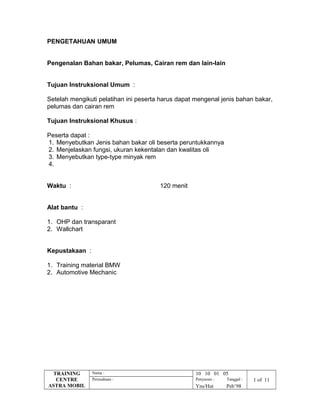Jobsheet otomotif bahan bakar & pelumas guru 1010 0105 | DOC