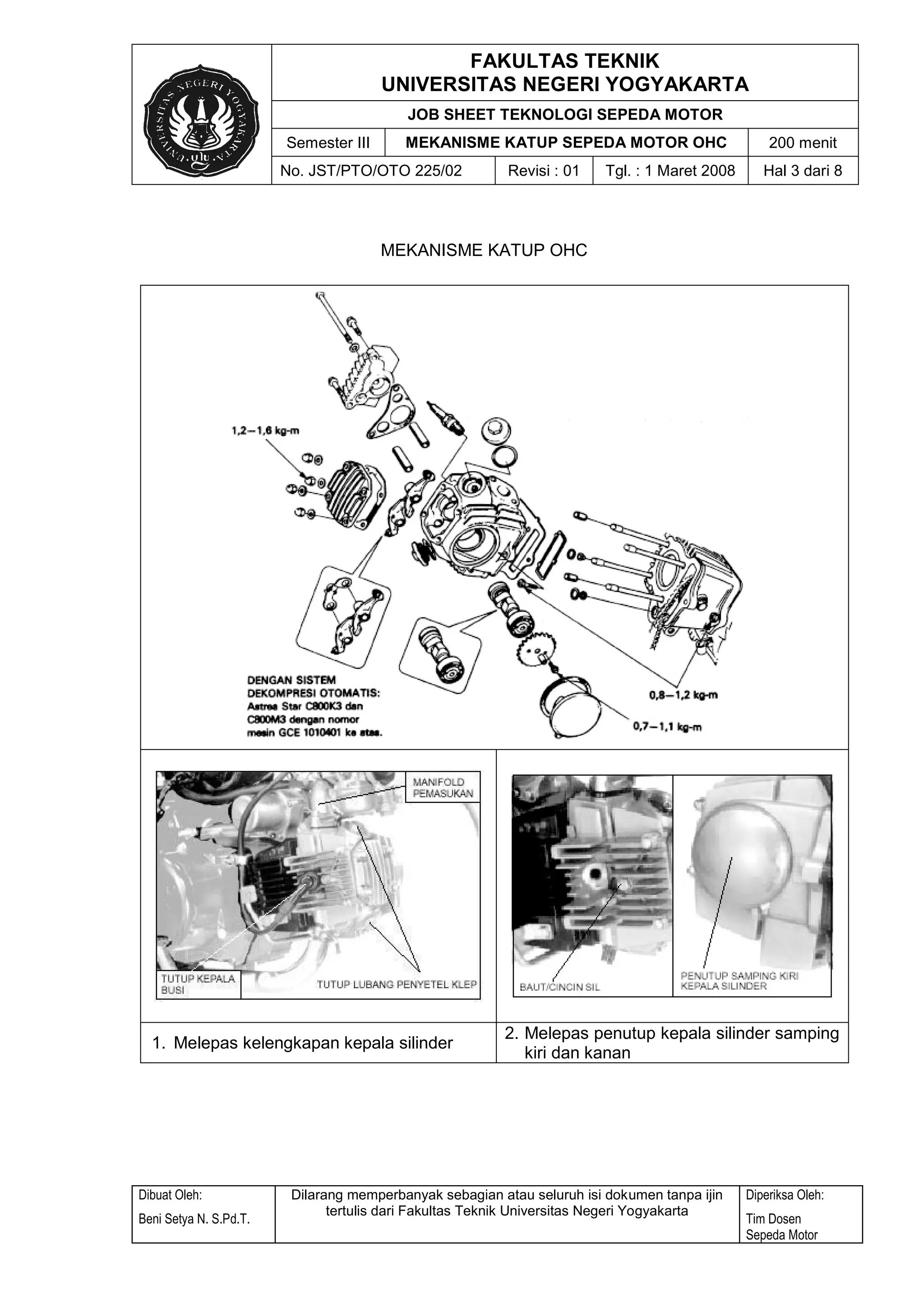Jobsheet teknologi sepeda motor oto 225 iso komplit | PDF