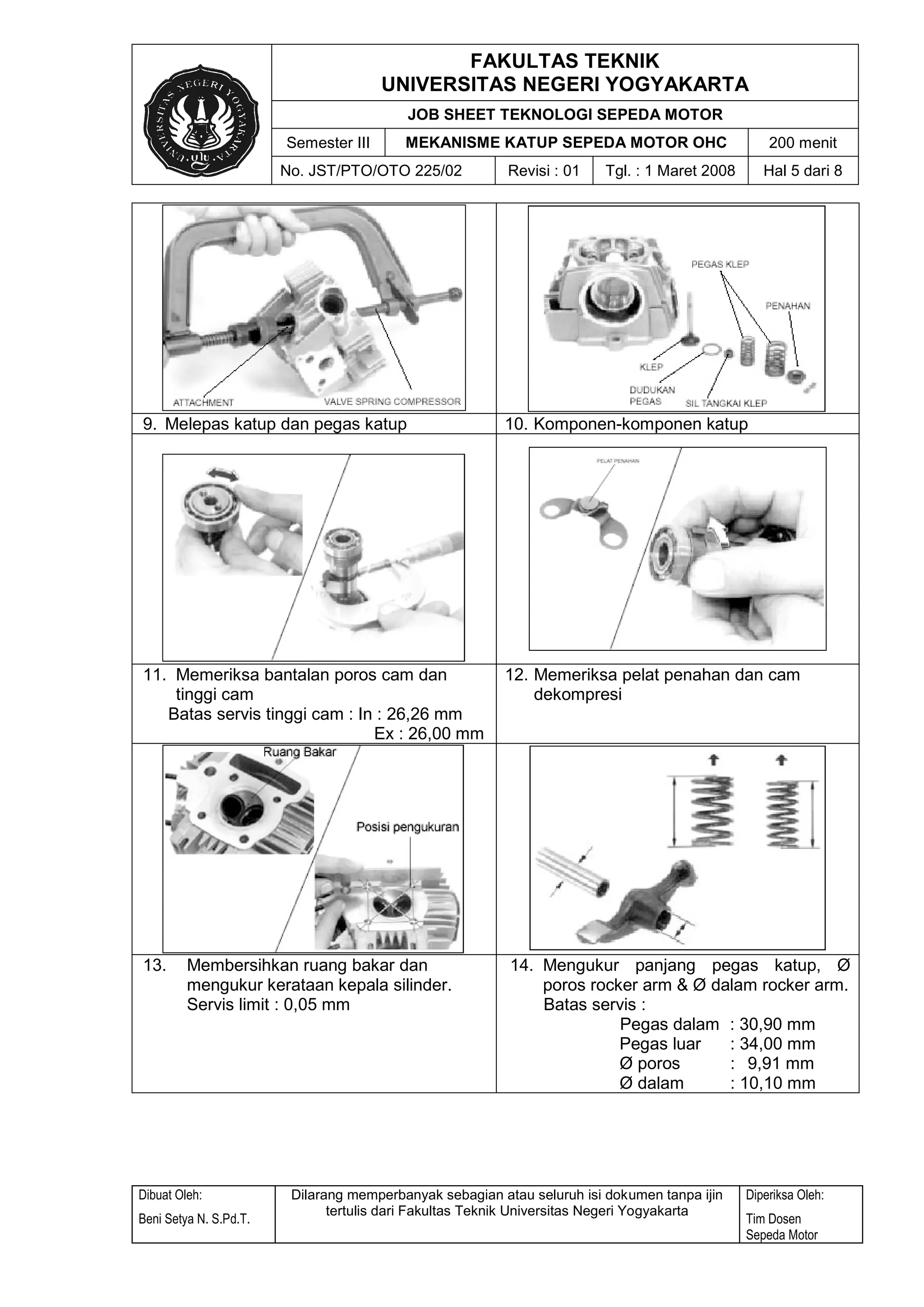 Jobsheet teknologi sepeda motor oto 225 iso komplit | PDF