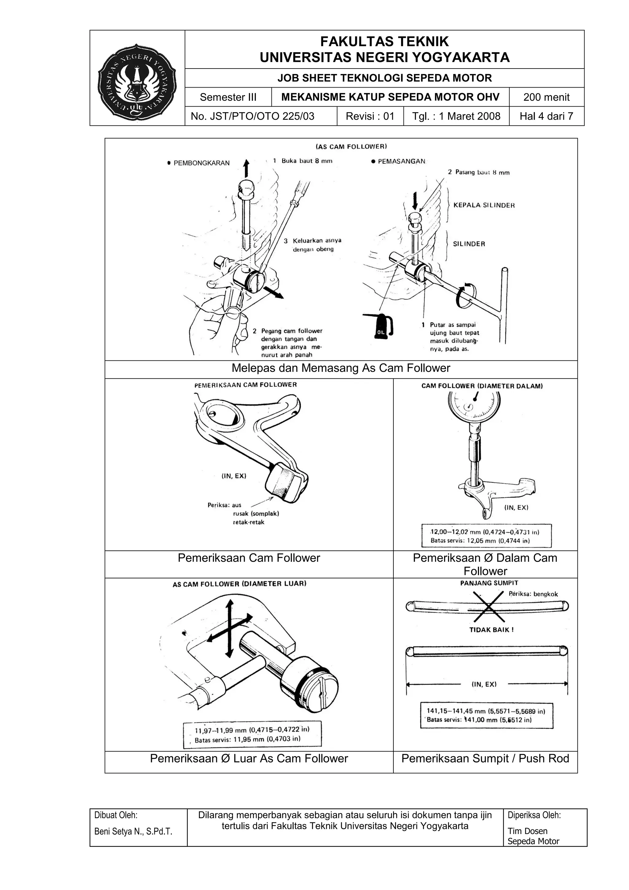 Jobsheet teknologi sepeda motor oto 225 iso komplit | PDF
