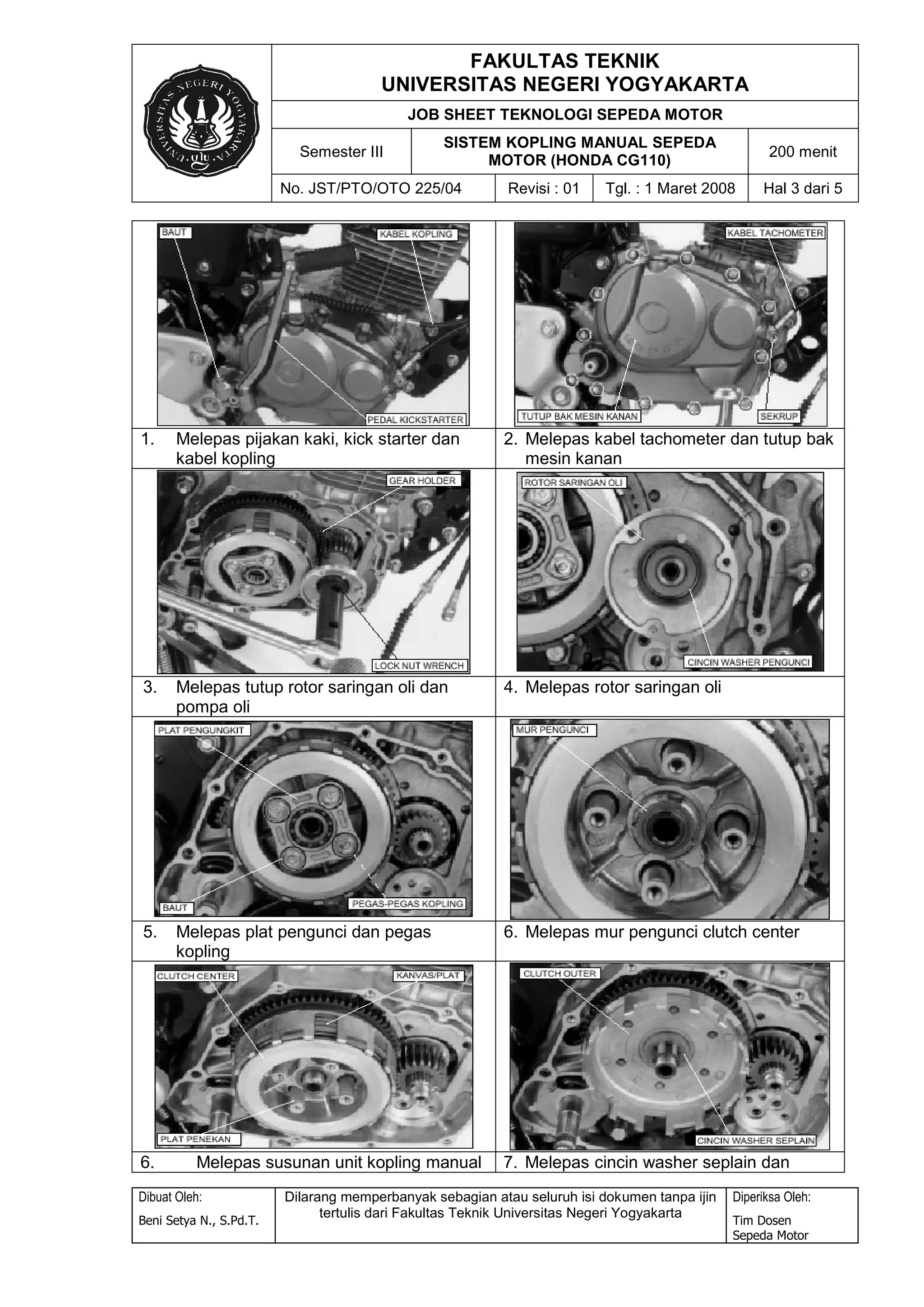 Jobsheet teknologi sepeda motor oto 225 iso komplit | PDF