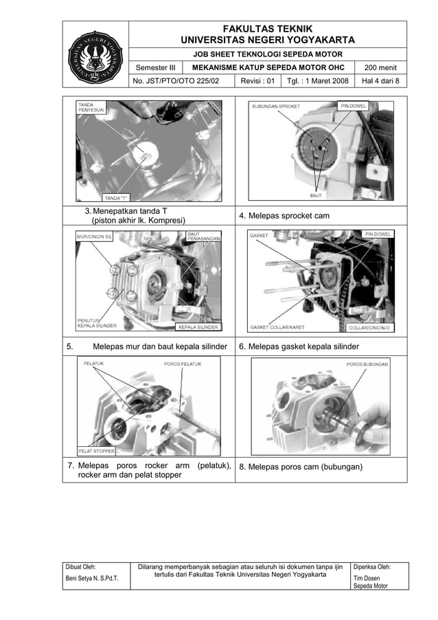 Jobsheet teknologi sepeda motor oto 225 iso komplit | PDF