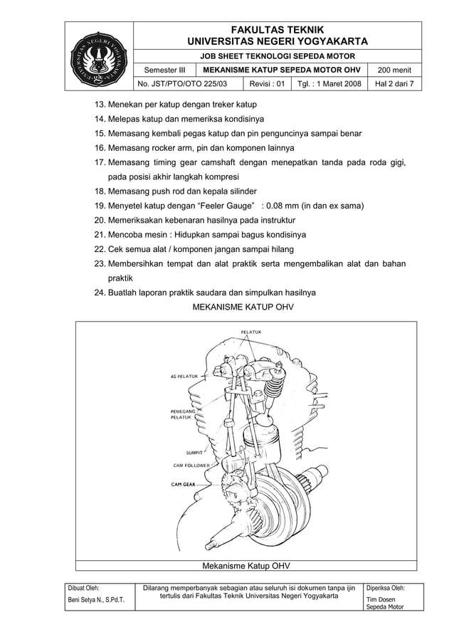 Jobsheet teknologi sepeda motor oto 225 iso komplit | PDF