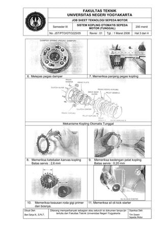 Jobsheet teknologi sepeda motor oto 225 iso komplit | PDF