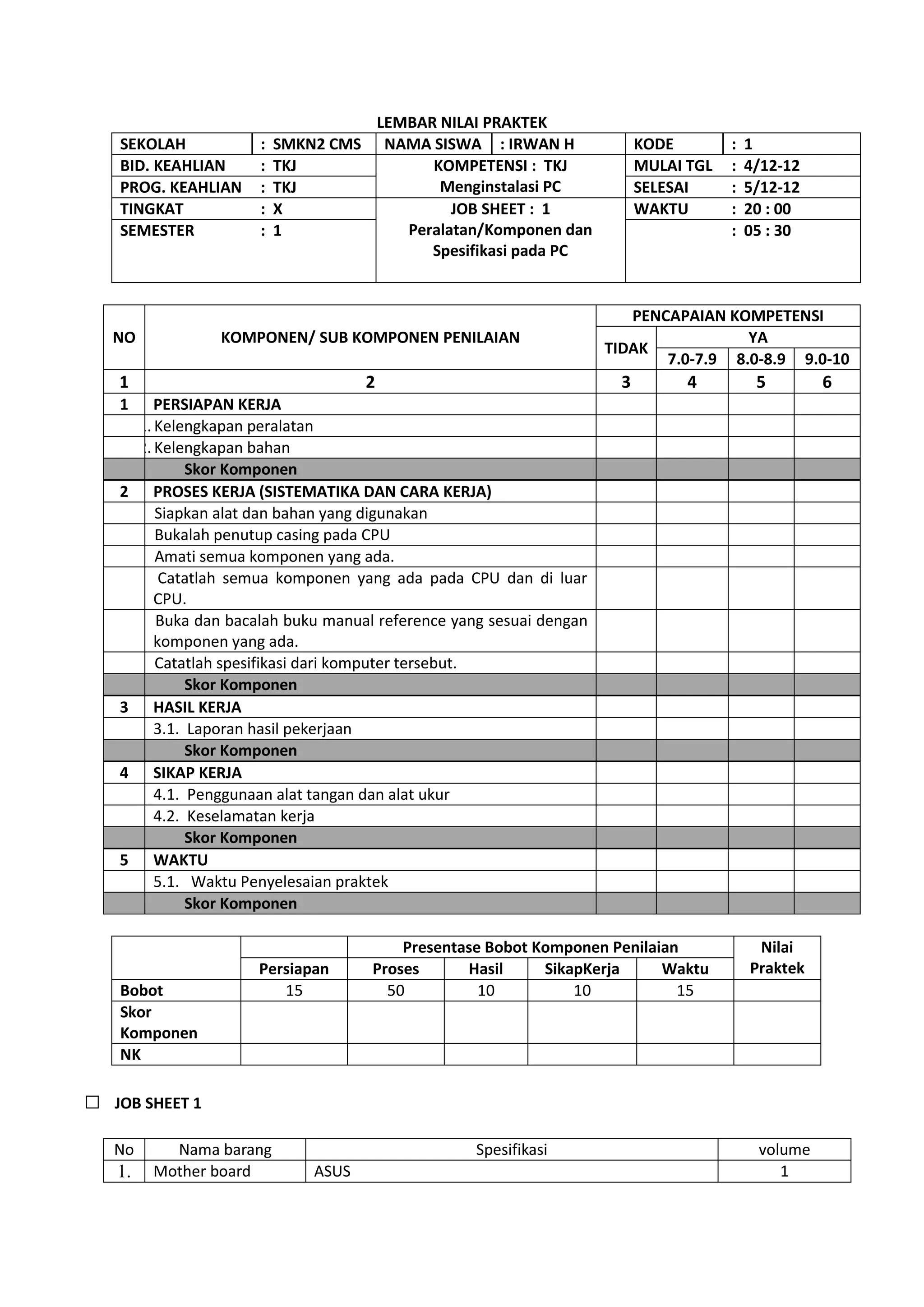 Job sheet tkj kelas x | DOCX