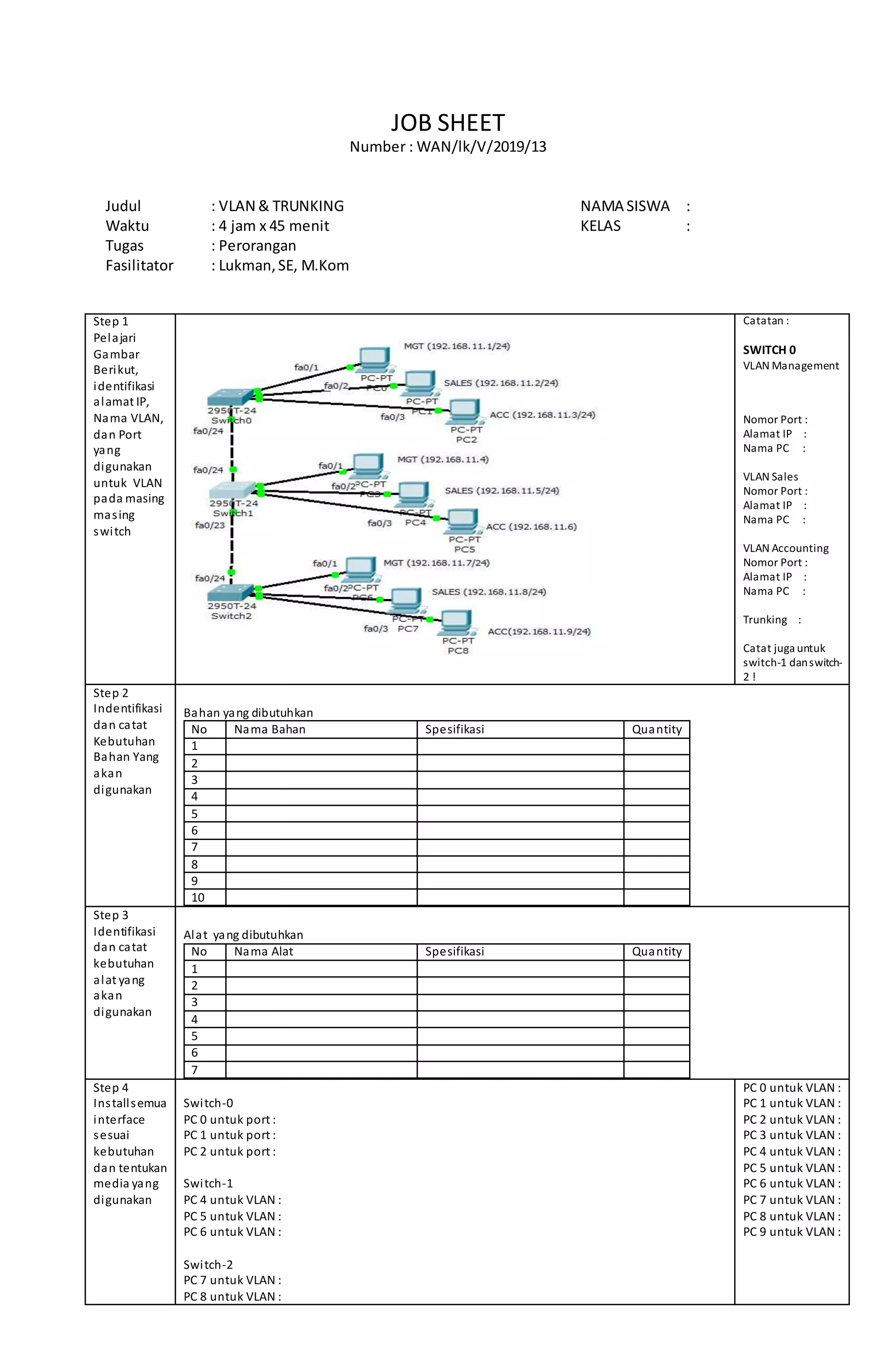 VLAN & TRUNKING JOB SHEET | PDF