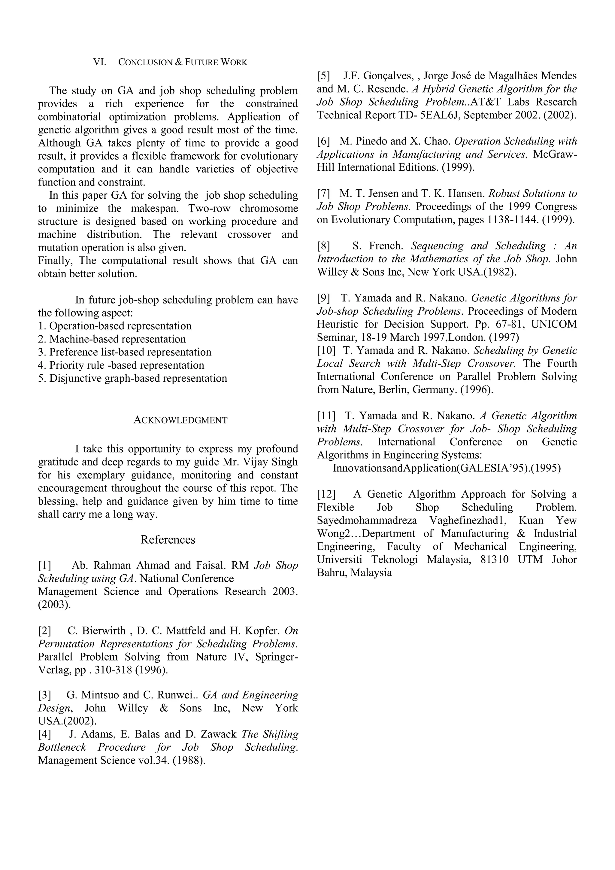 Job shop scheduling problem using genetic algorithm | DOCX