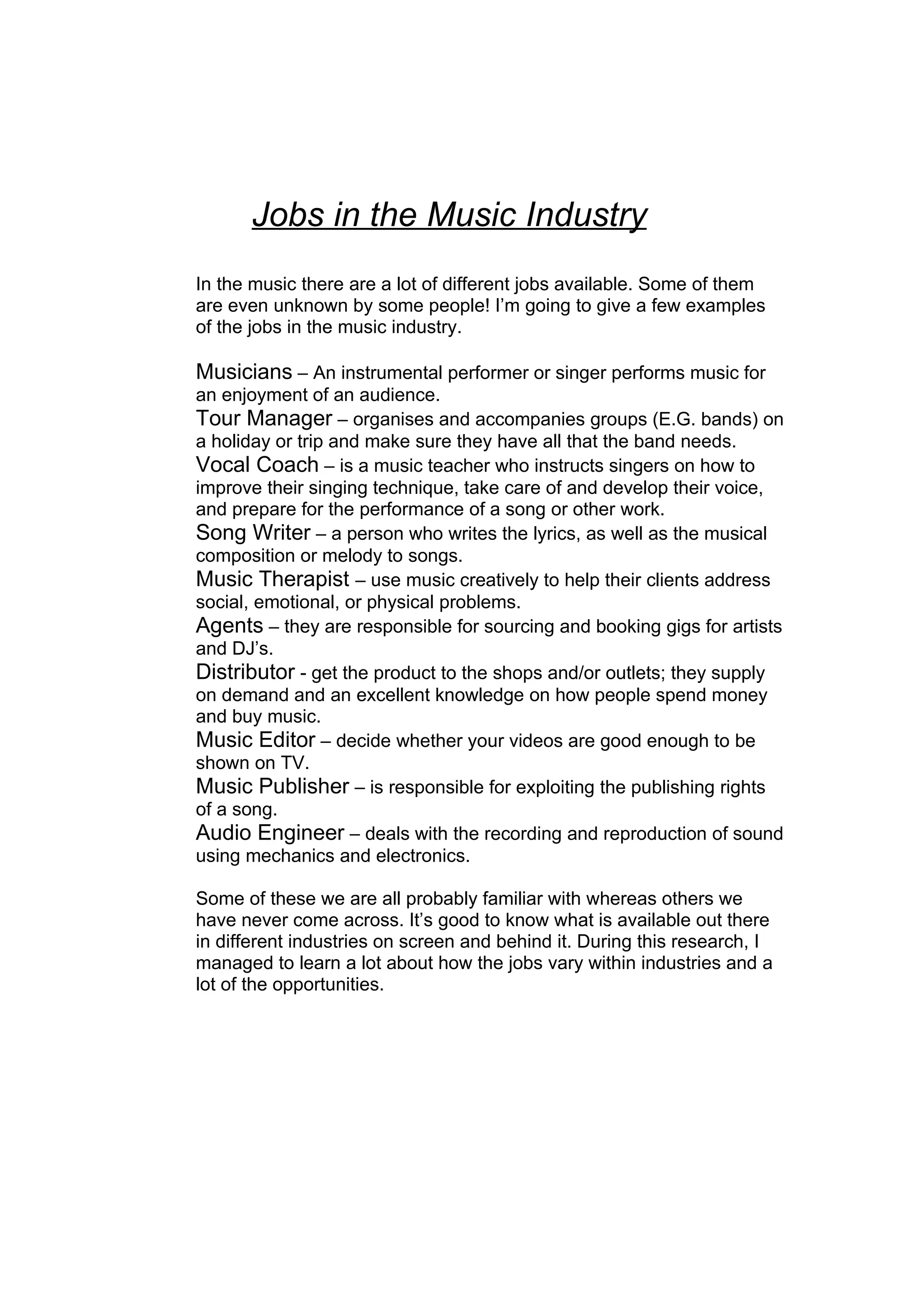 Job In The Music Industry | PDF