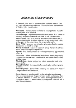 Job In The Music Industry | DOC