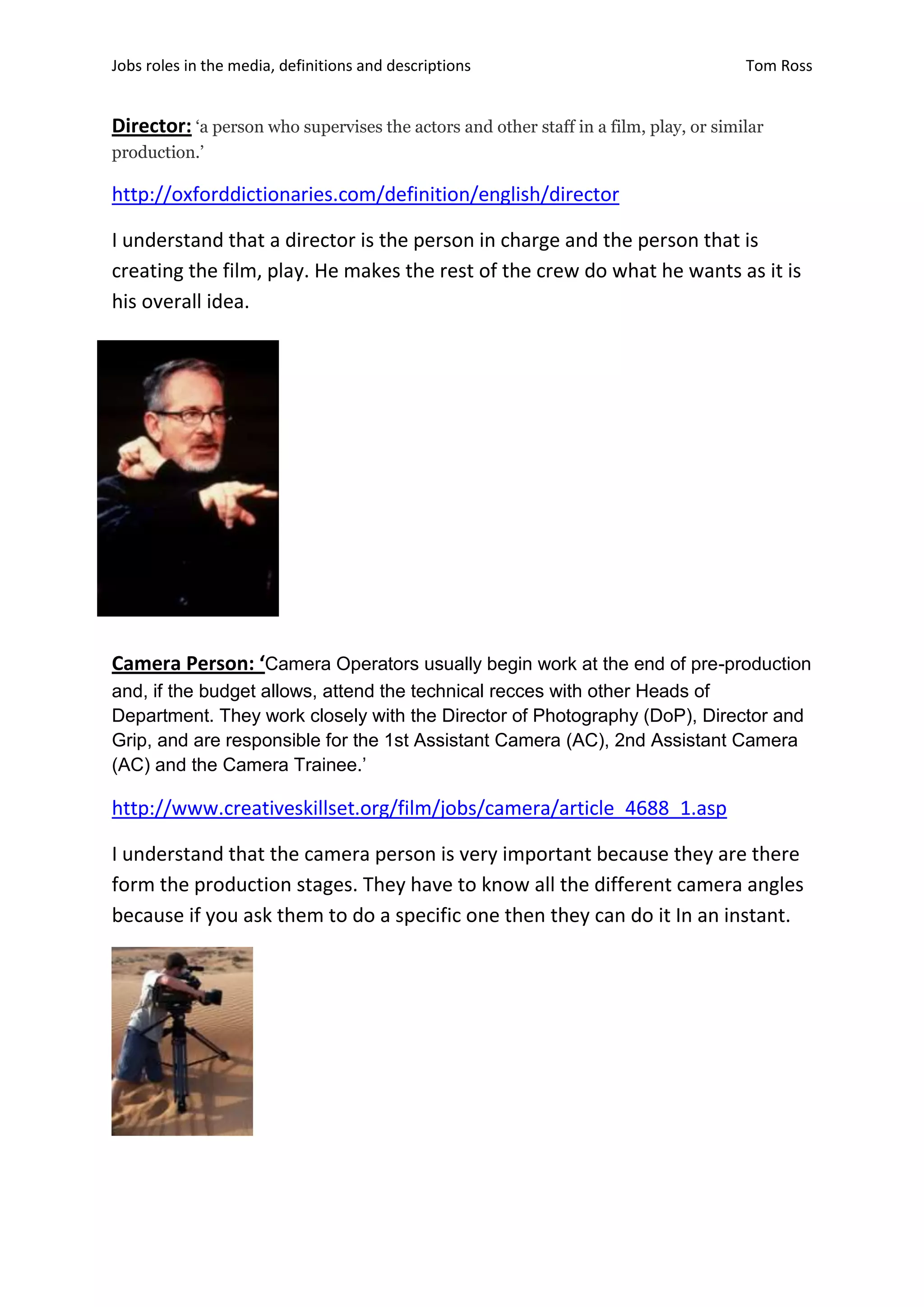 Jobs roles in media | DOCX