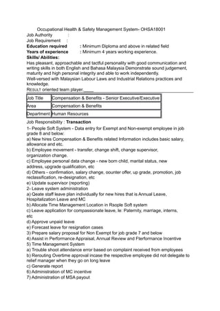 Job title section head | DOC