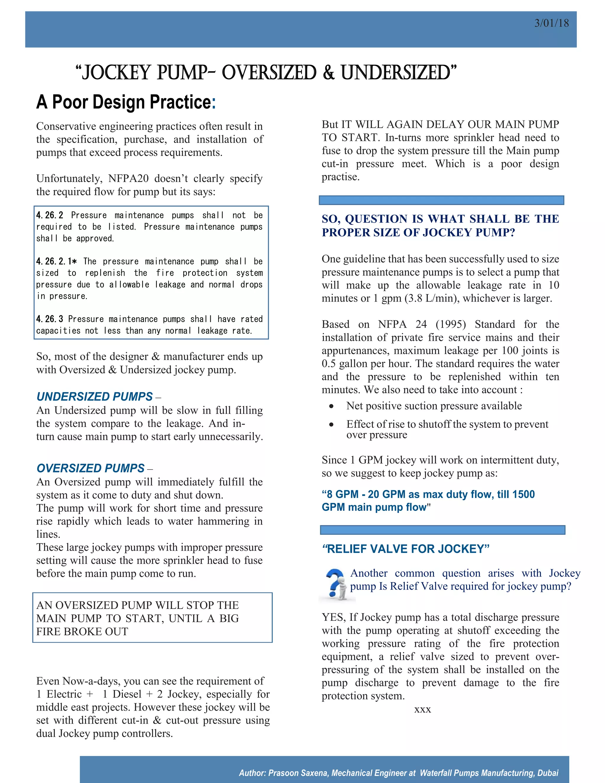 Jockey pump Sizing | PDF