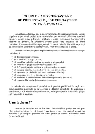 JOCURI DE AUTOCUNOAŞTERE, DE PREZENTARE ŞI DE CUNOAŞTERE INTERPERSONALĂ ...