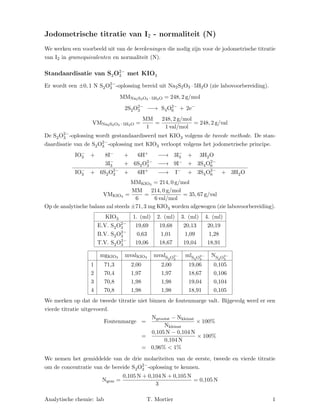 Jodometrische titratie van dijood - Uitwerking in normaliteit | PDF
