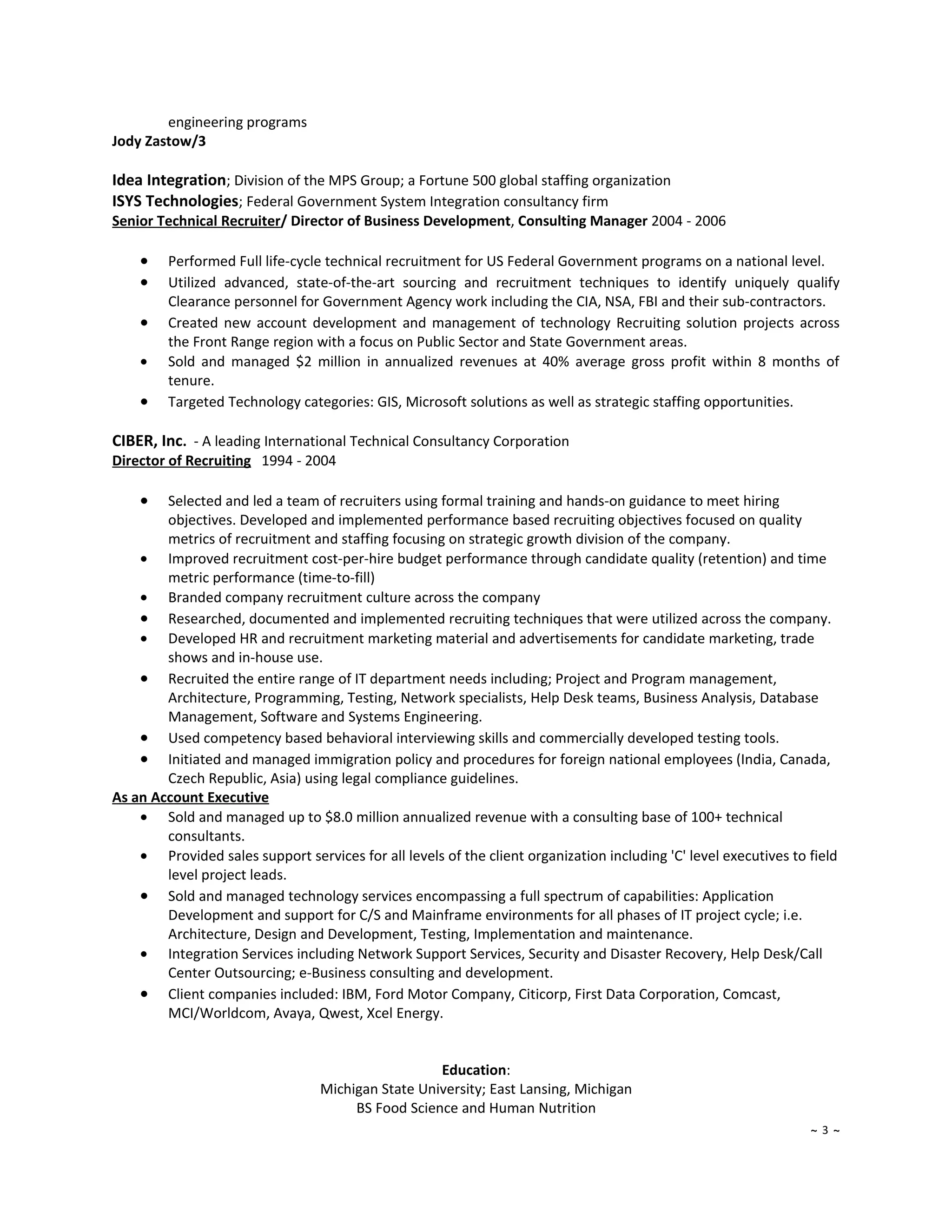 Jody Zastrowresume Corporate Recruiter | DOC