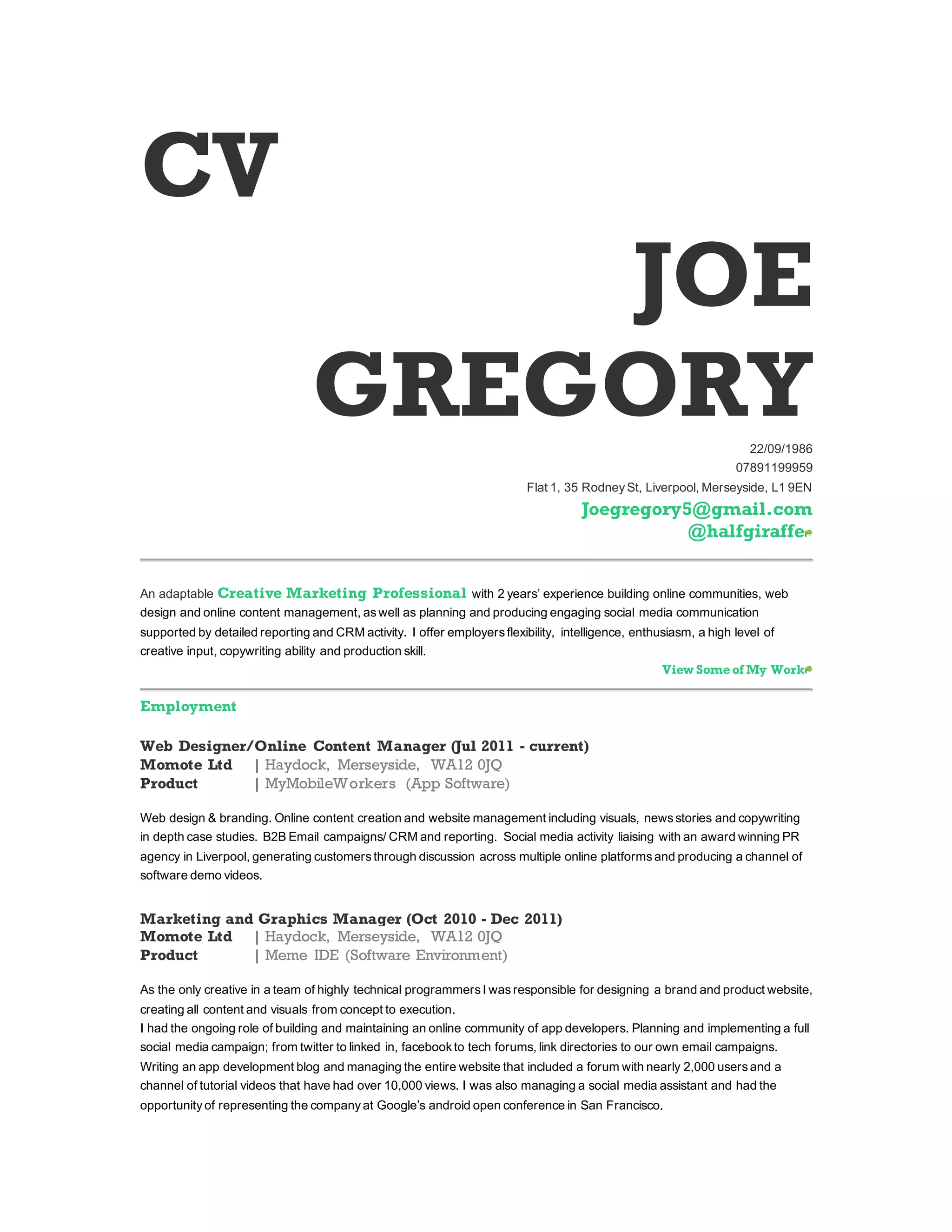 Joe Gregory CV | PDF