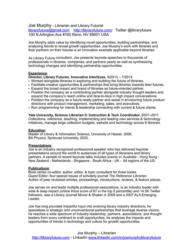 Joe murphy librarian concise cv resume | PDF