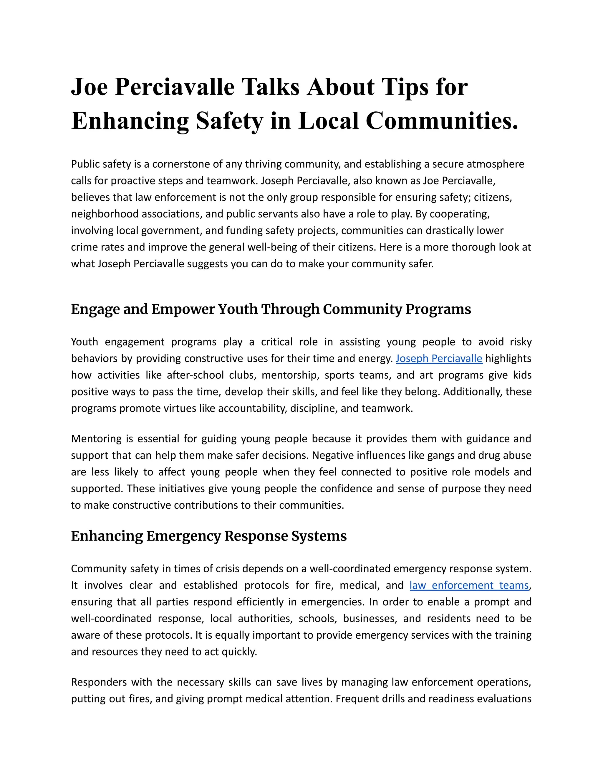 Joe Perciavalle talks about tips for enhancing safety in local ...