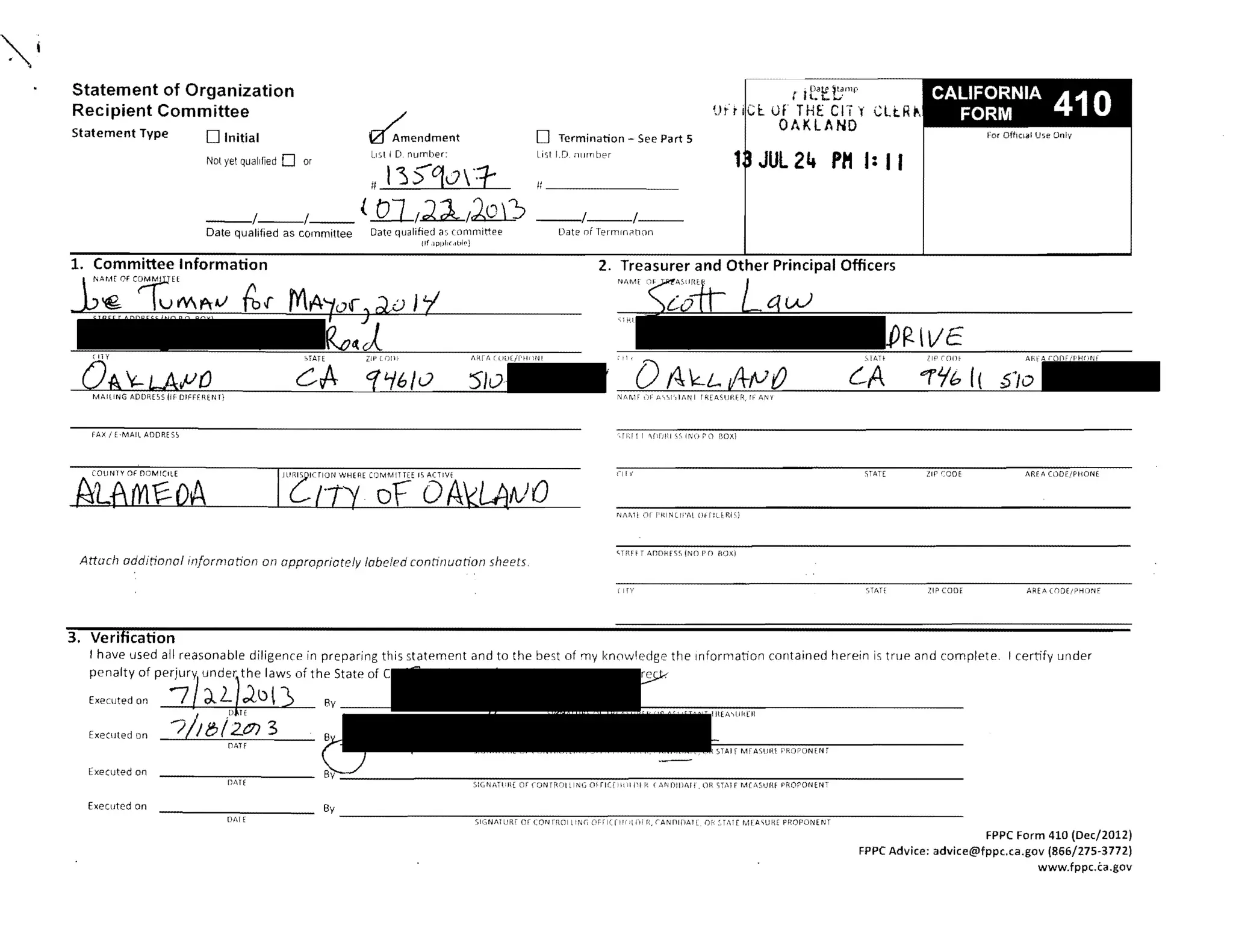 Joe Tuman FPPC Form 410 | PPT