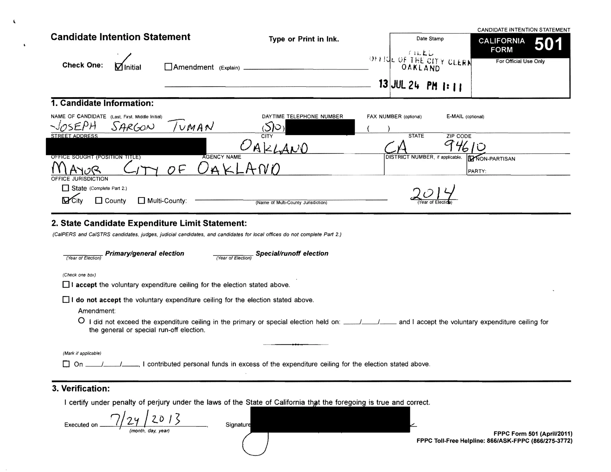 Joe Tuman FPPC Form 501 | PDF