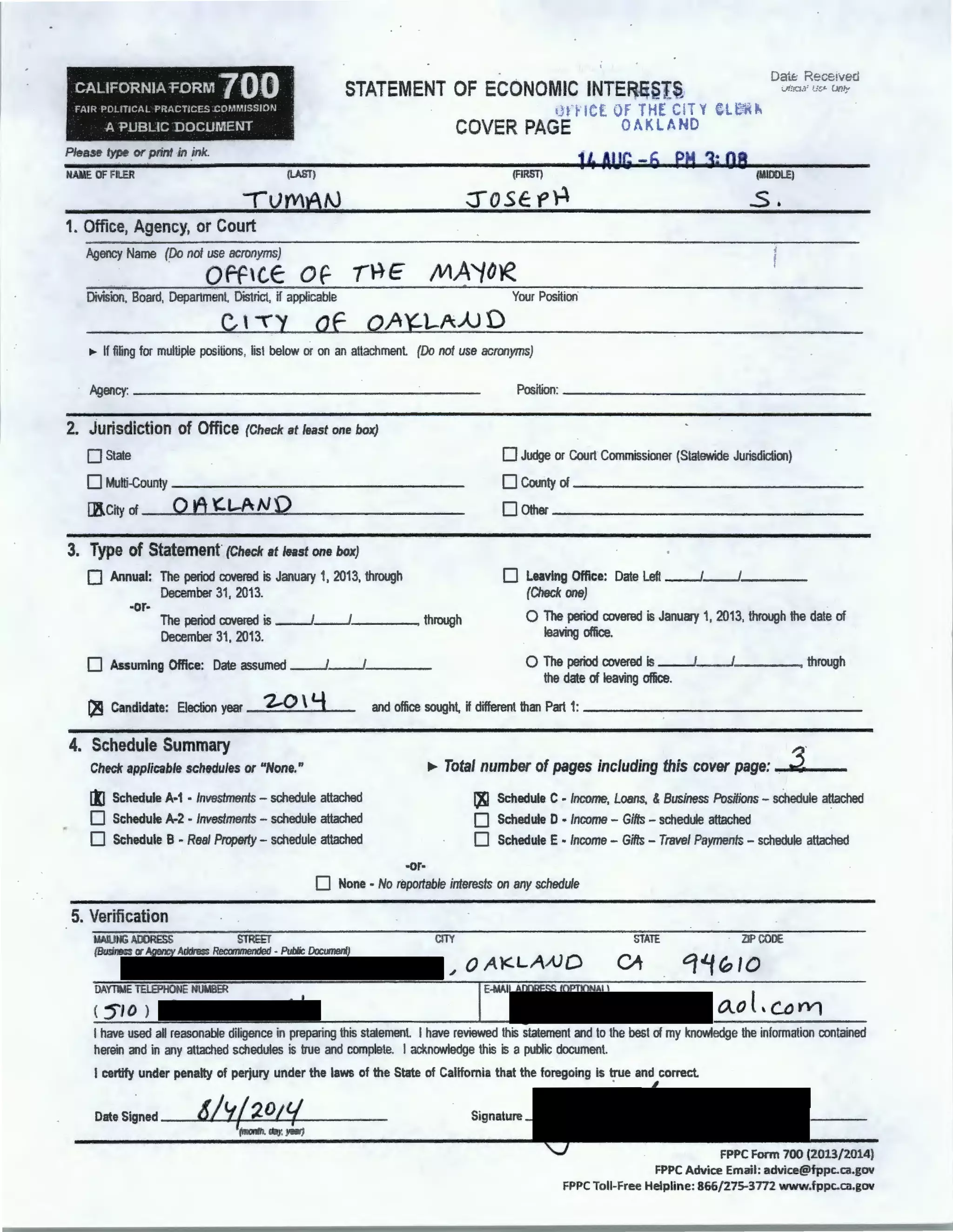 Joe Tuman FPPC Form 700 | PDF