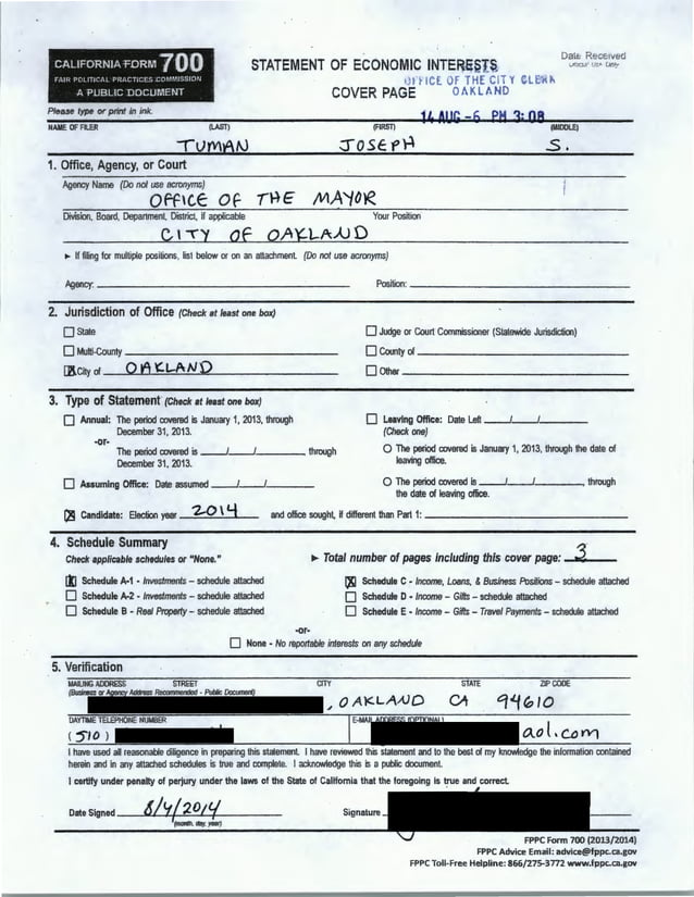 Joe Tuman FPPC Form 700 | PDF
