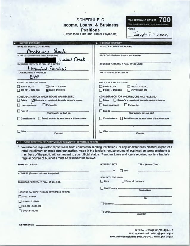 Joe Tuman FPPC Form 700 | PDF