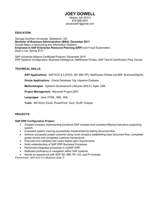 Joey dowell resume doc | DOC