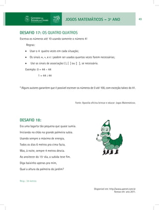 jogos matemￃﾡticos para imprimir 3o ano⭐Desafios Matemáticos