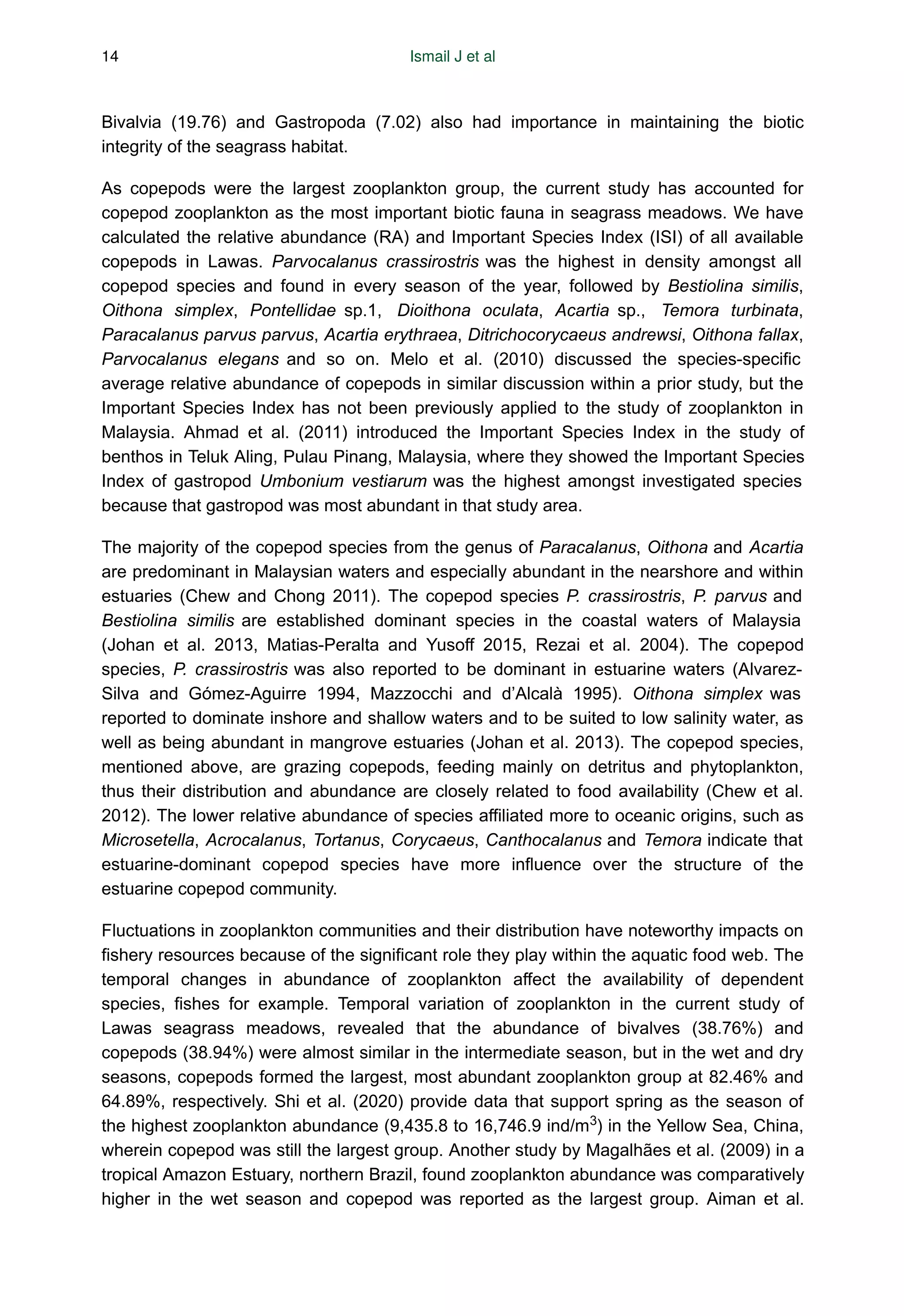 Zooplankton species composition and diversity in the seagrass habitat ...