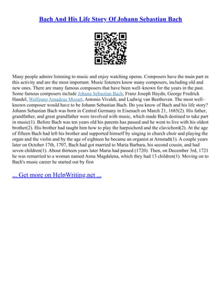 Johann Sebastian Bach (1685- 1750) Essay | PDF