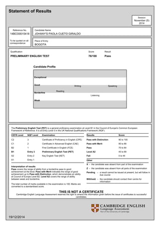 JOHANNY'S CUETO - STATEMENT OF RESULT | PDF