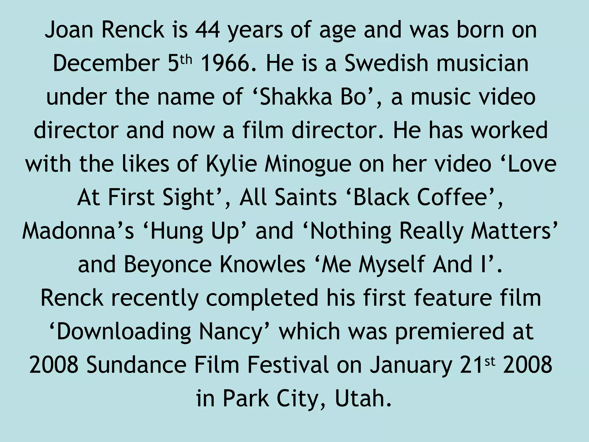 Johan renck | PPT | Music | Entertainment