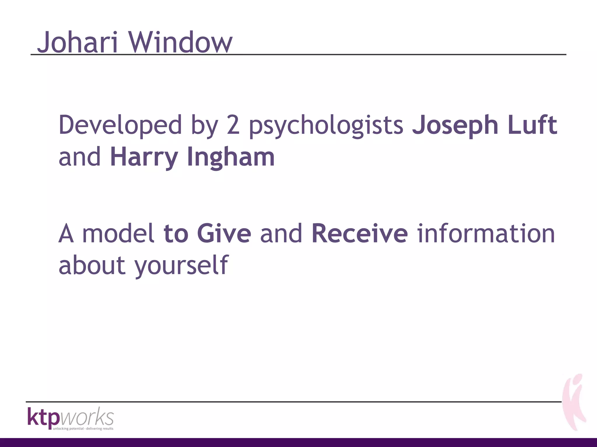 Johari Window - A model to give and receive information about yourself ...