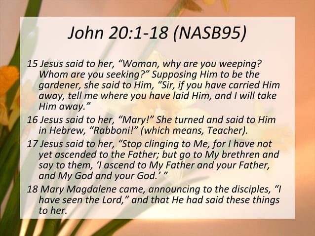 John 20_1-18 The First Witness (EASTER 2009) | PPT