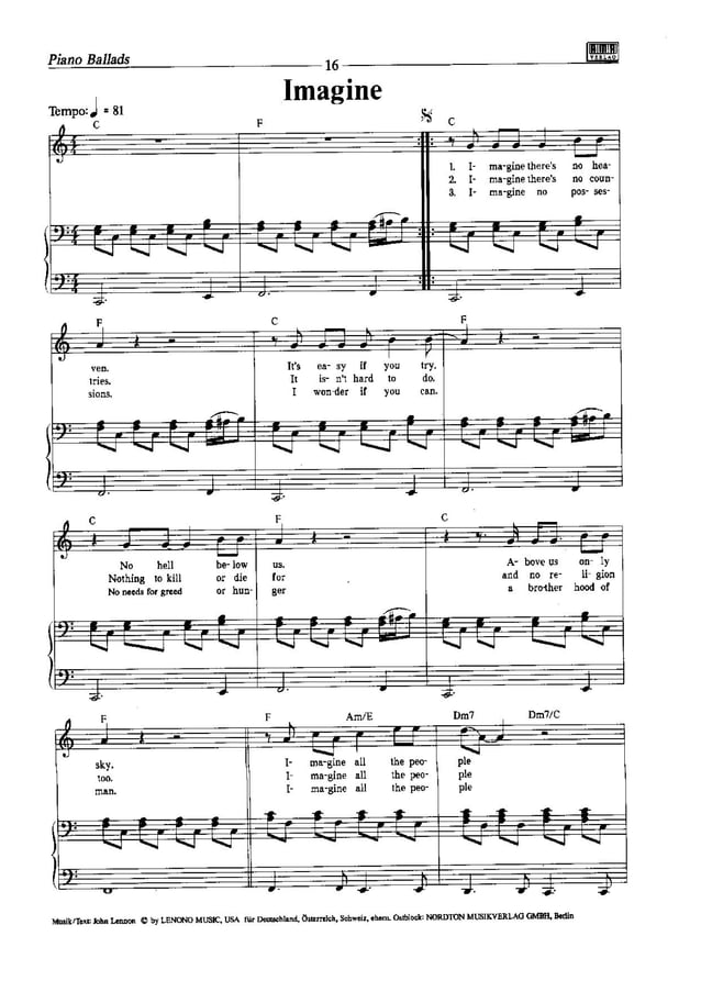 John Lennon Imagine (Partitura Sheet Music Noten Partition Spartiti) | PDF