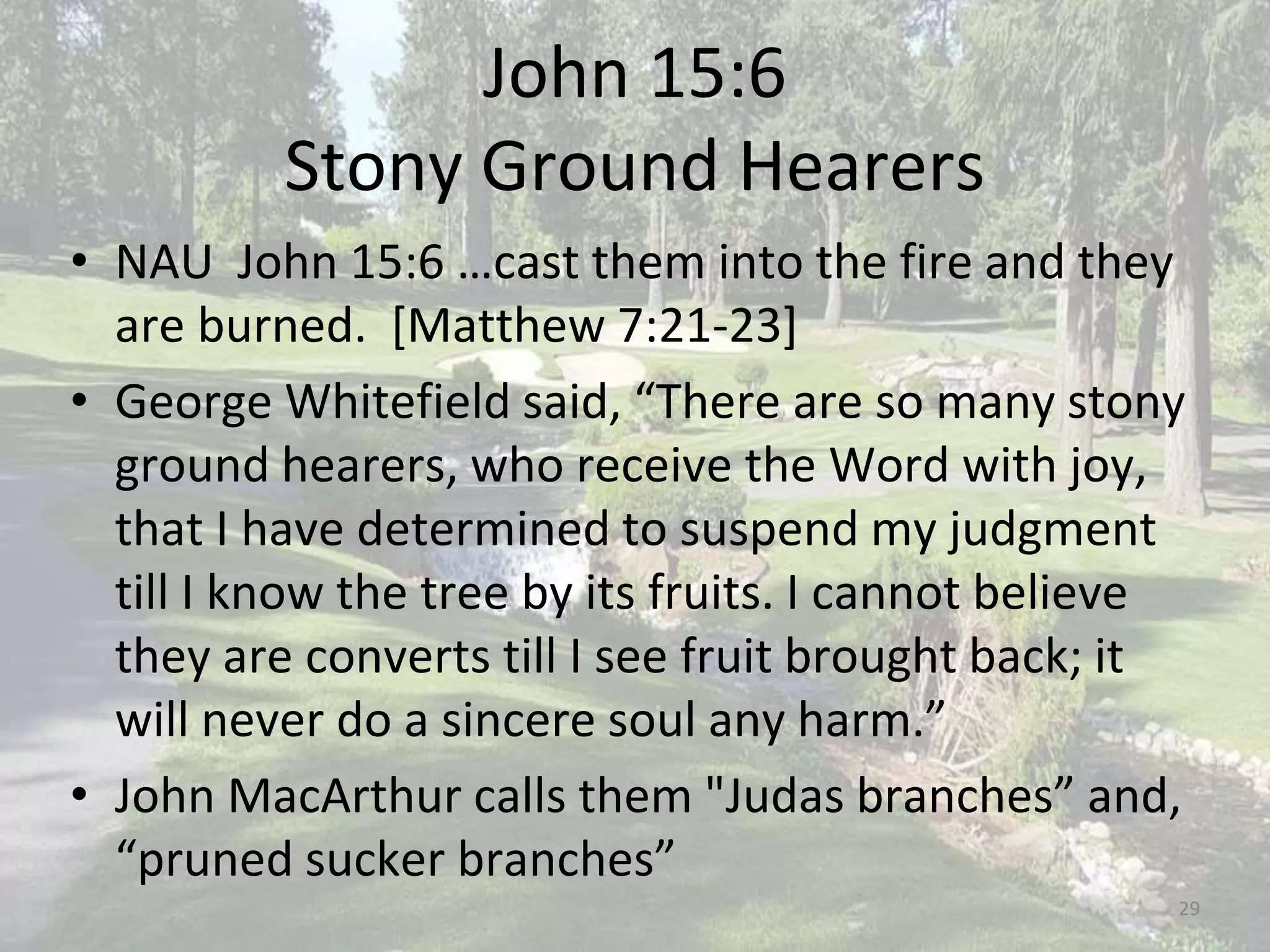 John 15:1-8, Difficult passage, Israel vine, Jesus True Vine; Unbelievers get burned, lifted up ...