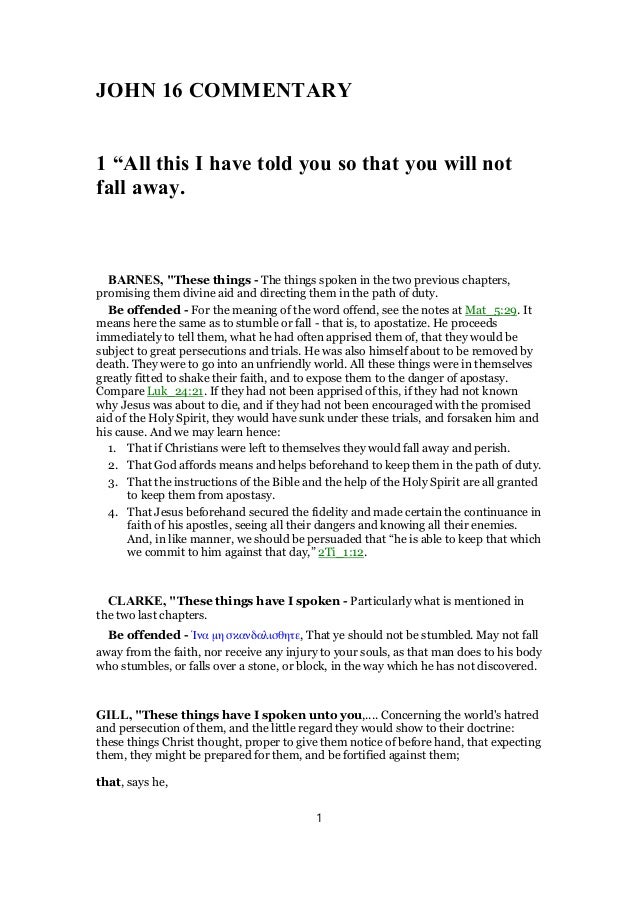 John 16 Commentary John 16 Commentary