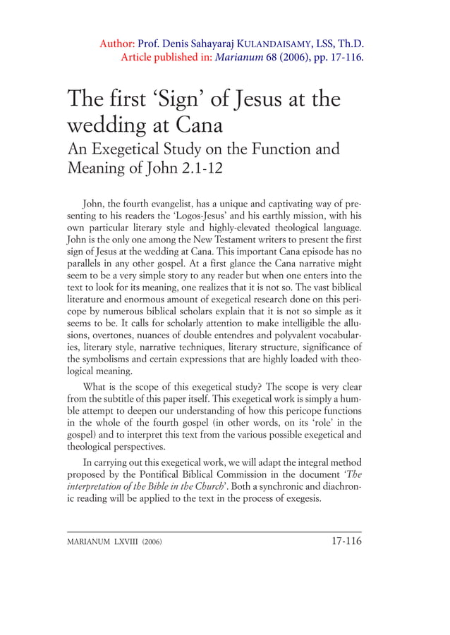 Exegesis - John 2:1-12 - Wedding at Cana | PDF