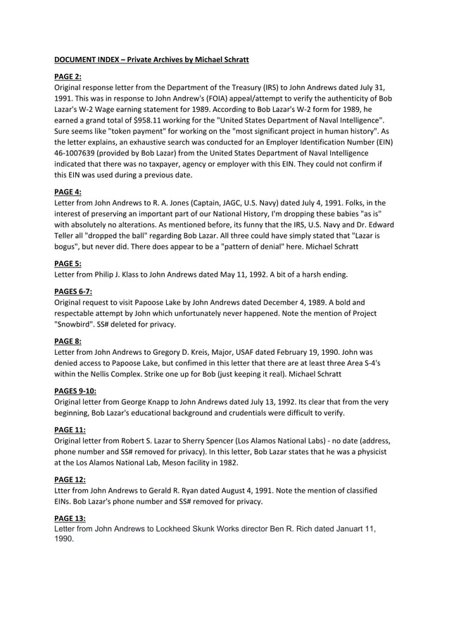 John Andrews - Investigation & Correspondence of Bob Lazar | PDF ...