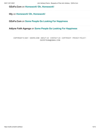 John Ashbery Poems - Biography of Poet John Ashbery · OZoFe.Com ...