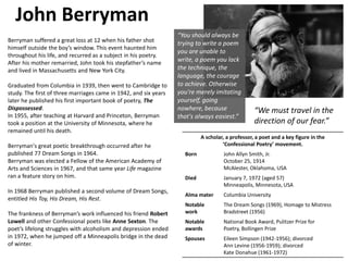 John Berryman, poetry, the dream songs, American author, analysys. | PPTX